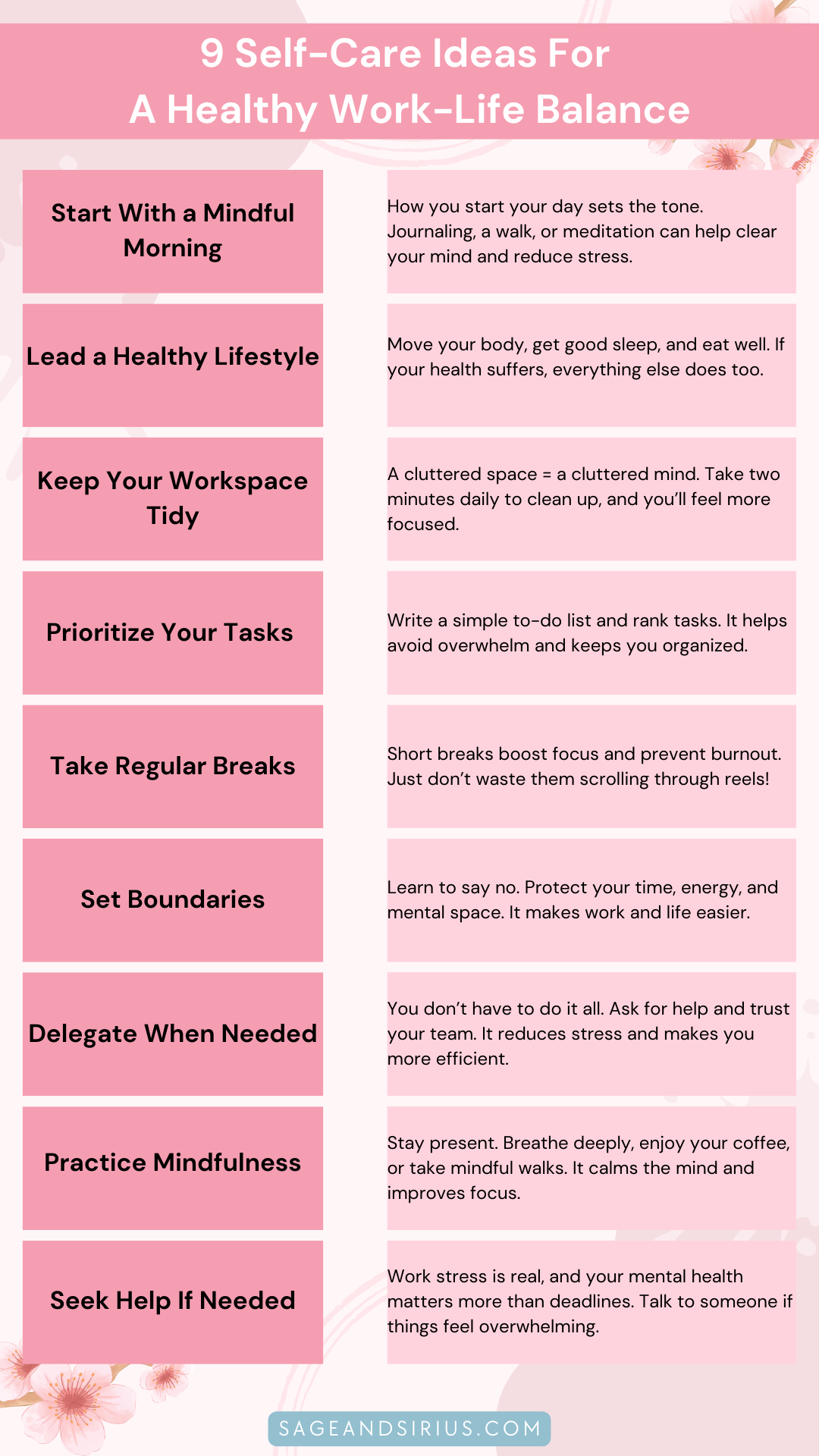 9 Self-Care Ideas For A Healthy Work-Life Balance - Sage and Sirius